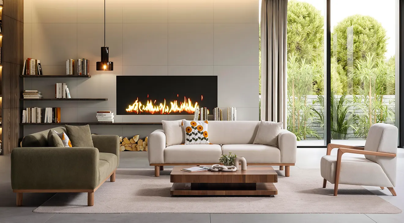 New Bohem Ahşap Ayaklı Koltuk Takımı | Mobilyamevime | Mobilyamevime