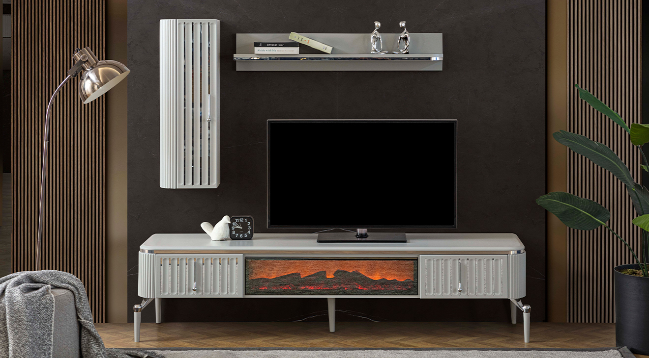 Bianca Sis Girisi Şömineli Tv Ünitesi | Mobilyamevime | Mobilyamevime