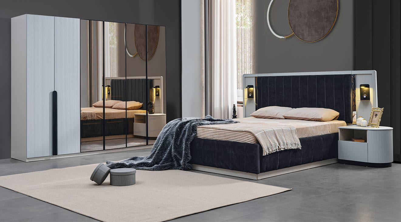 Çizgi Sis Grisi 6 Kapaklı Yatak Odası Takımı | Mobilyamevime