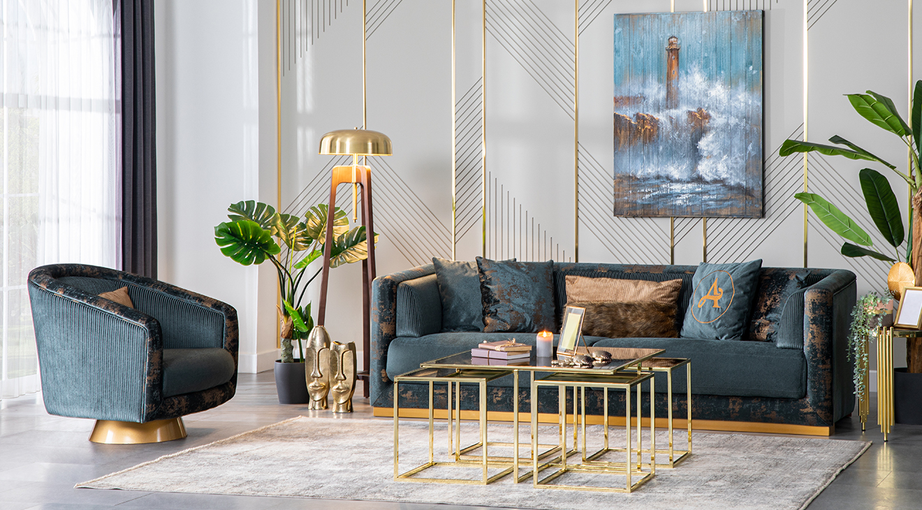 Lucca - Gold Metal Ayaklı Luxury Koltuk Takımı | Mobilyamevime ...