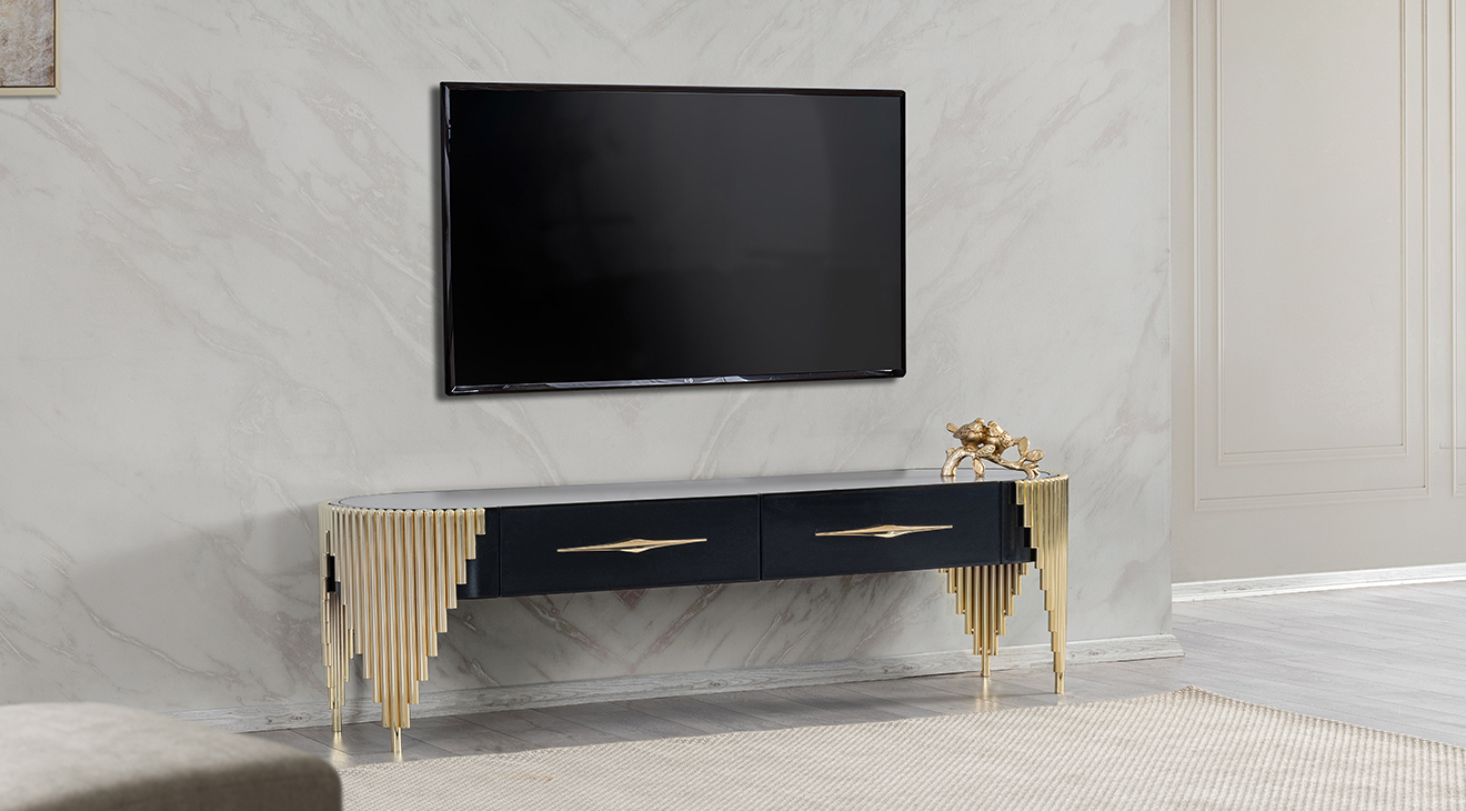 Paris Gold Metal Ayaklı Antrasit Tv Ünitesi | Mobilyamevime | Mobilyamevime