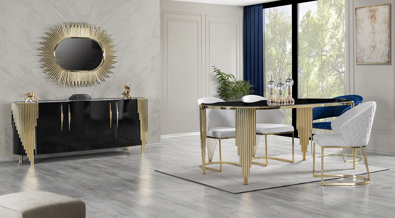 Paris Gold Metal Ayaklı Yemek Odası Takımı | Mobilyamevime | Mobilyamevime