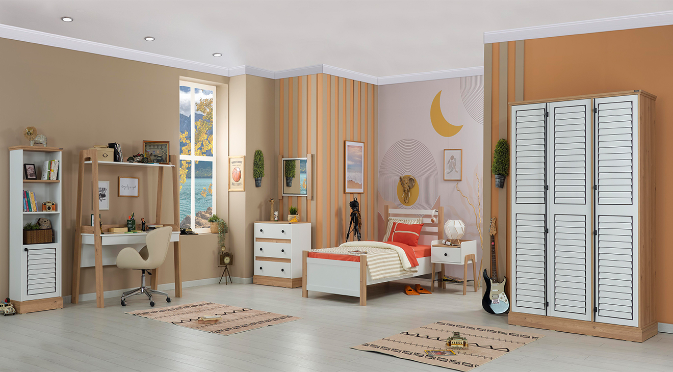 Rustik 3 Kapaklı Genç Odası Takımı | Mobilyamevime | Mobilyamevime