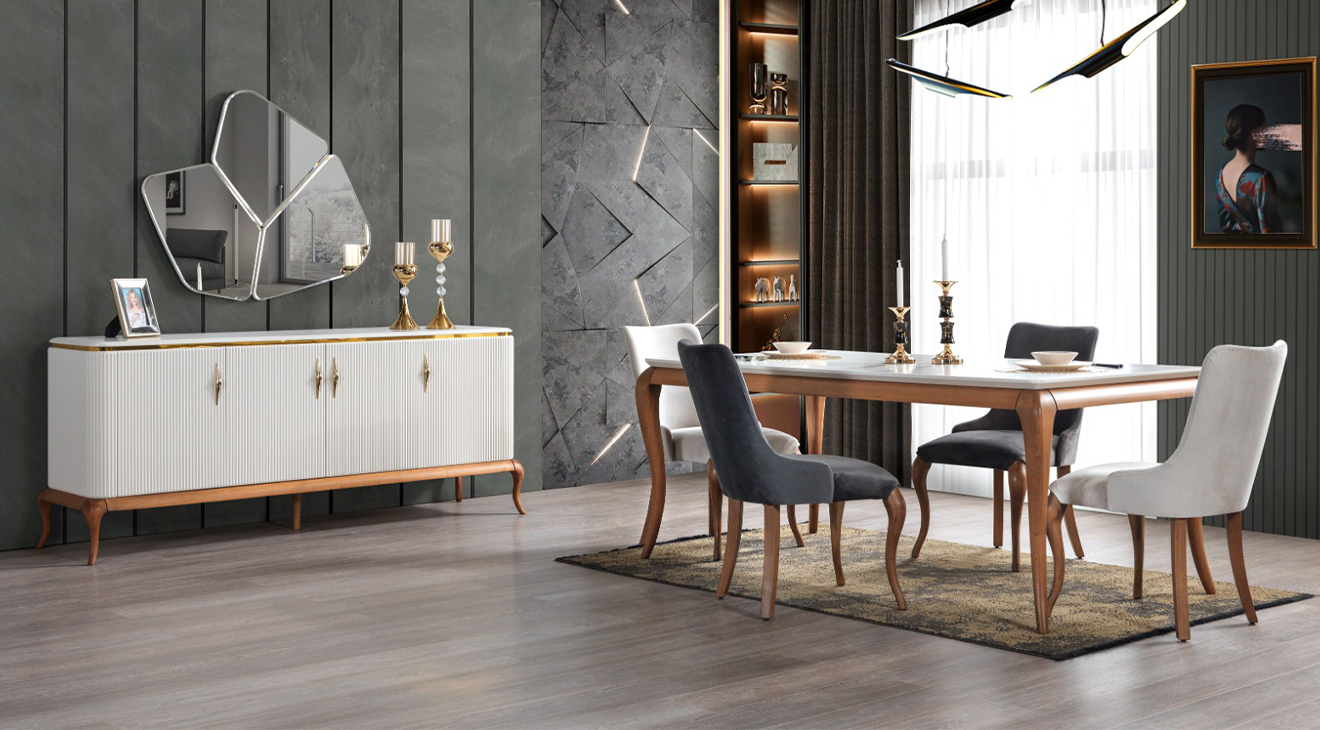 Sedir Ahşap Ayaklı Yemek Odası Takımı | Mobilyamevime | Mobilyamevime