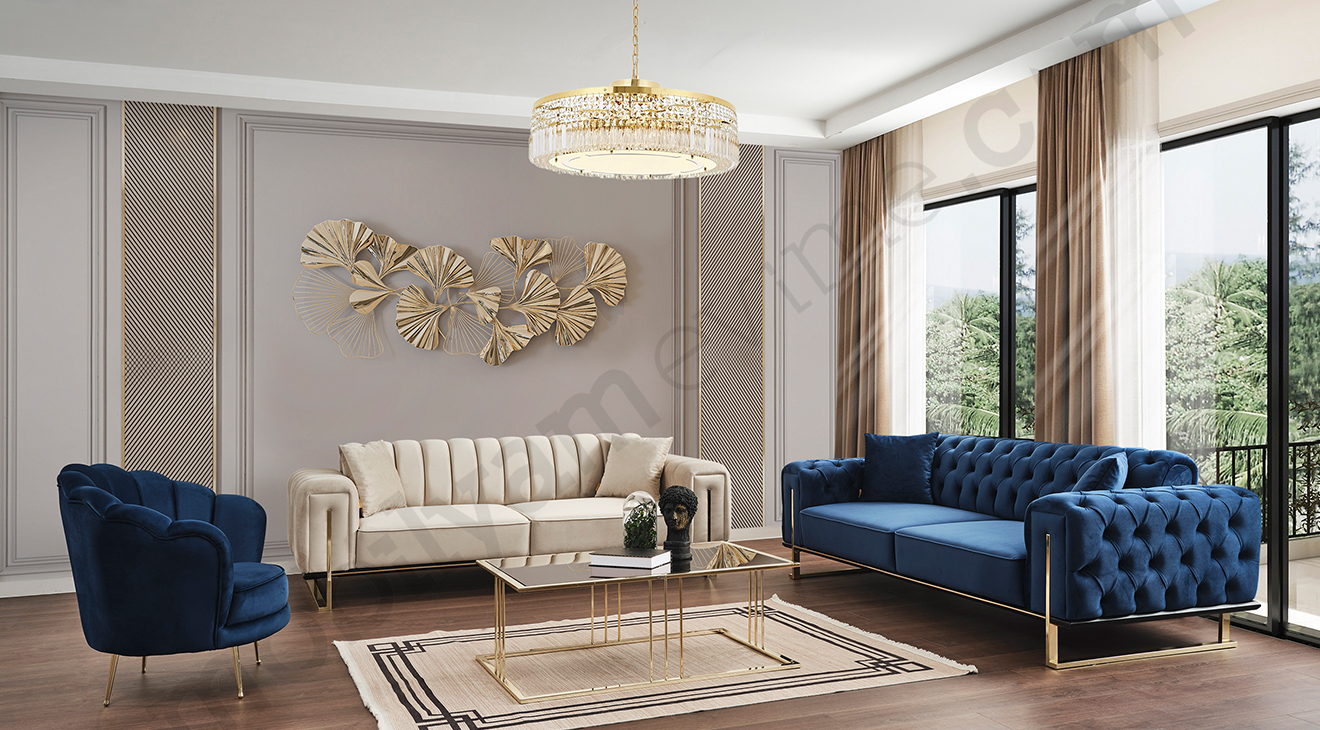 Tema Yataklı Gold Metal Ayaklı Koltuk Takımı | Mobilyamevime ...