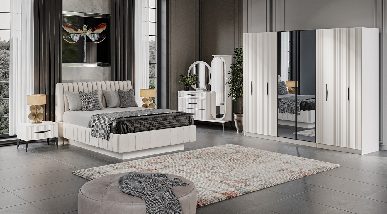 Ümraniye Krem 6 Kapaklı Yatak Odası Takımı | Mobilyamevime | Mobilyamevime